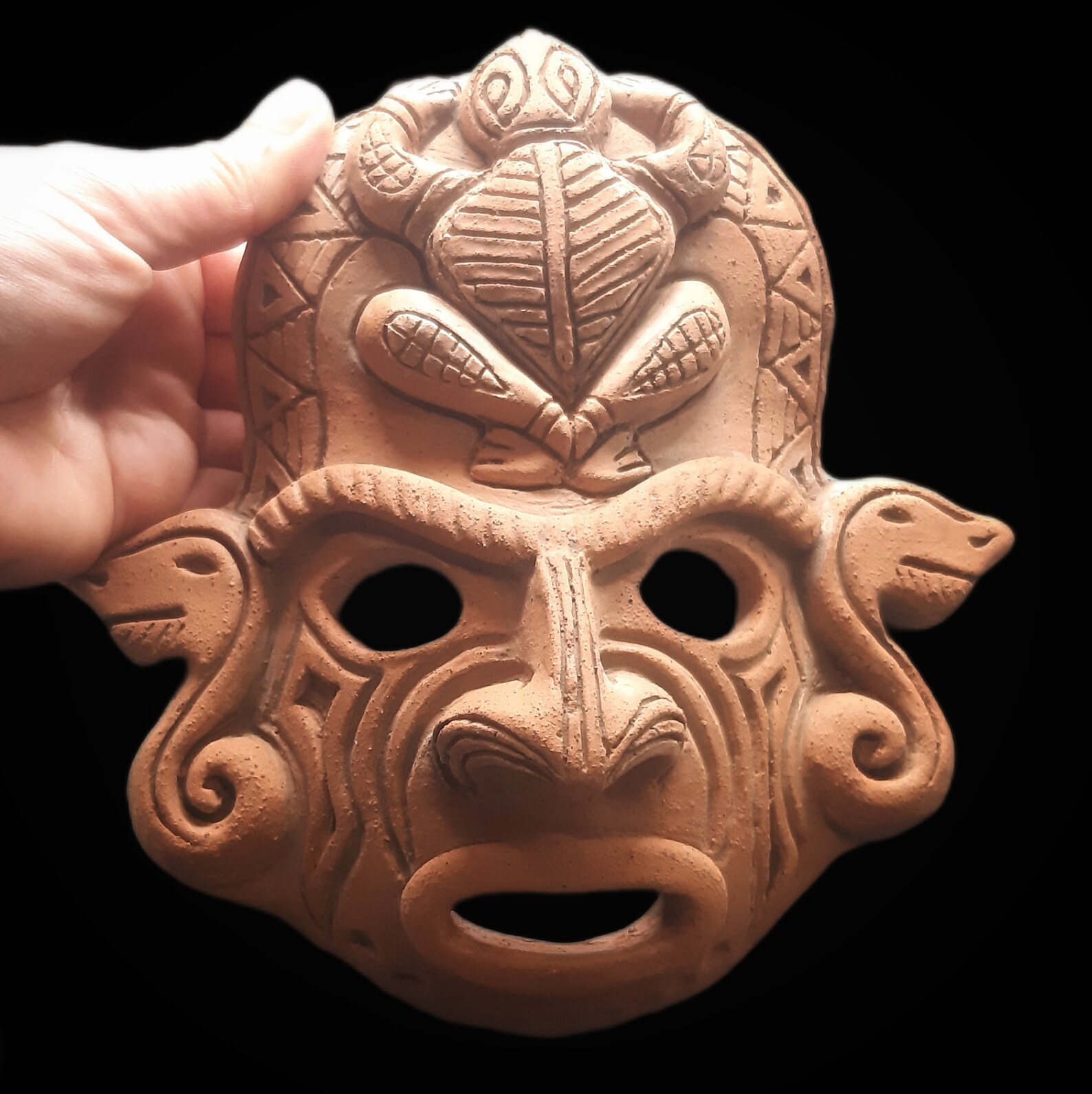 Handmade Replica of A Pre-columbian Ritual Mask Whit Frog and Snakes ...