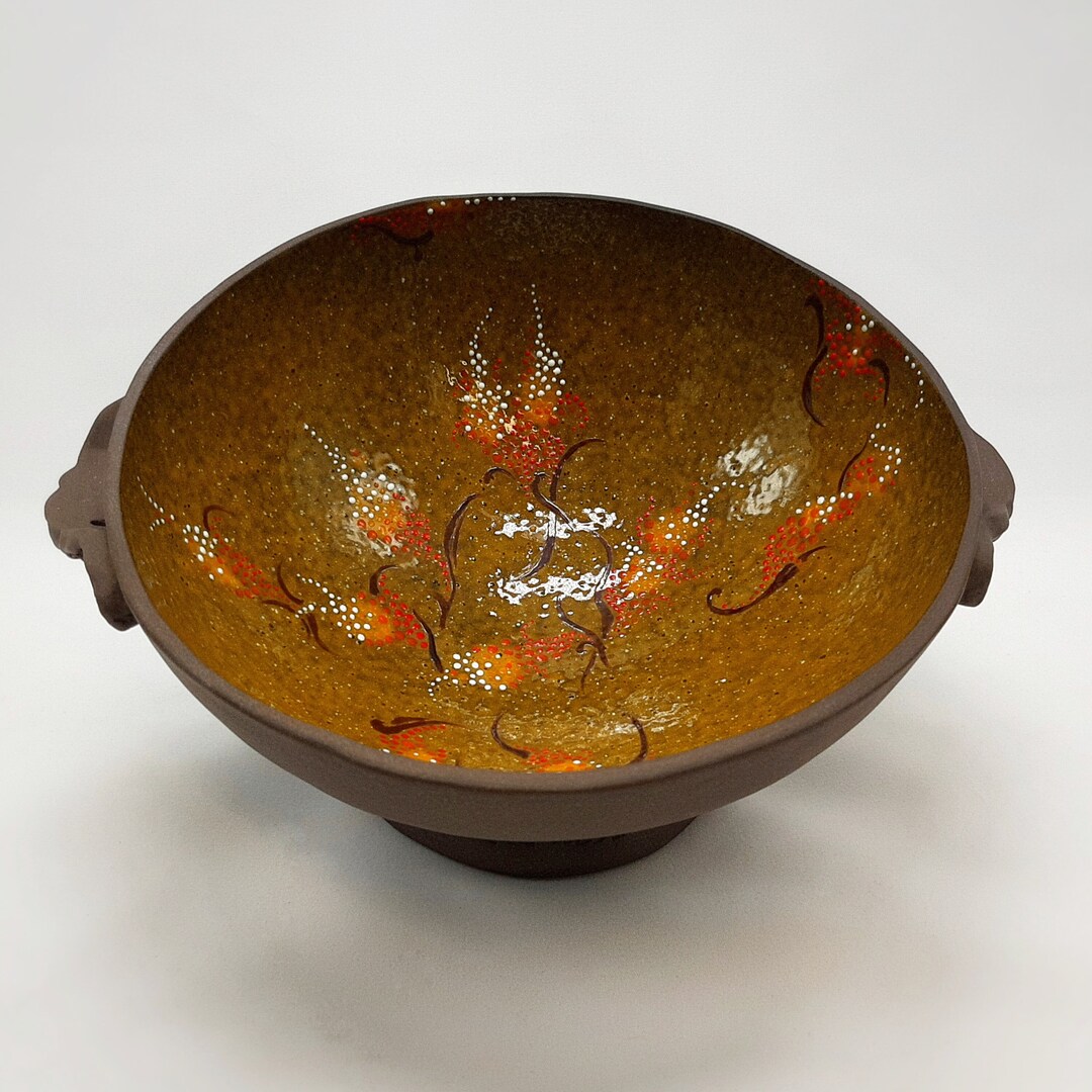 A Handled Handcrafted Greek Style Round Bowl in Autumn Colors | Hand ...