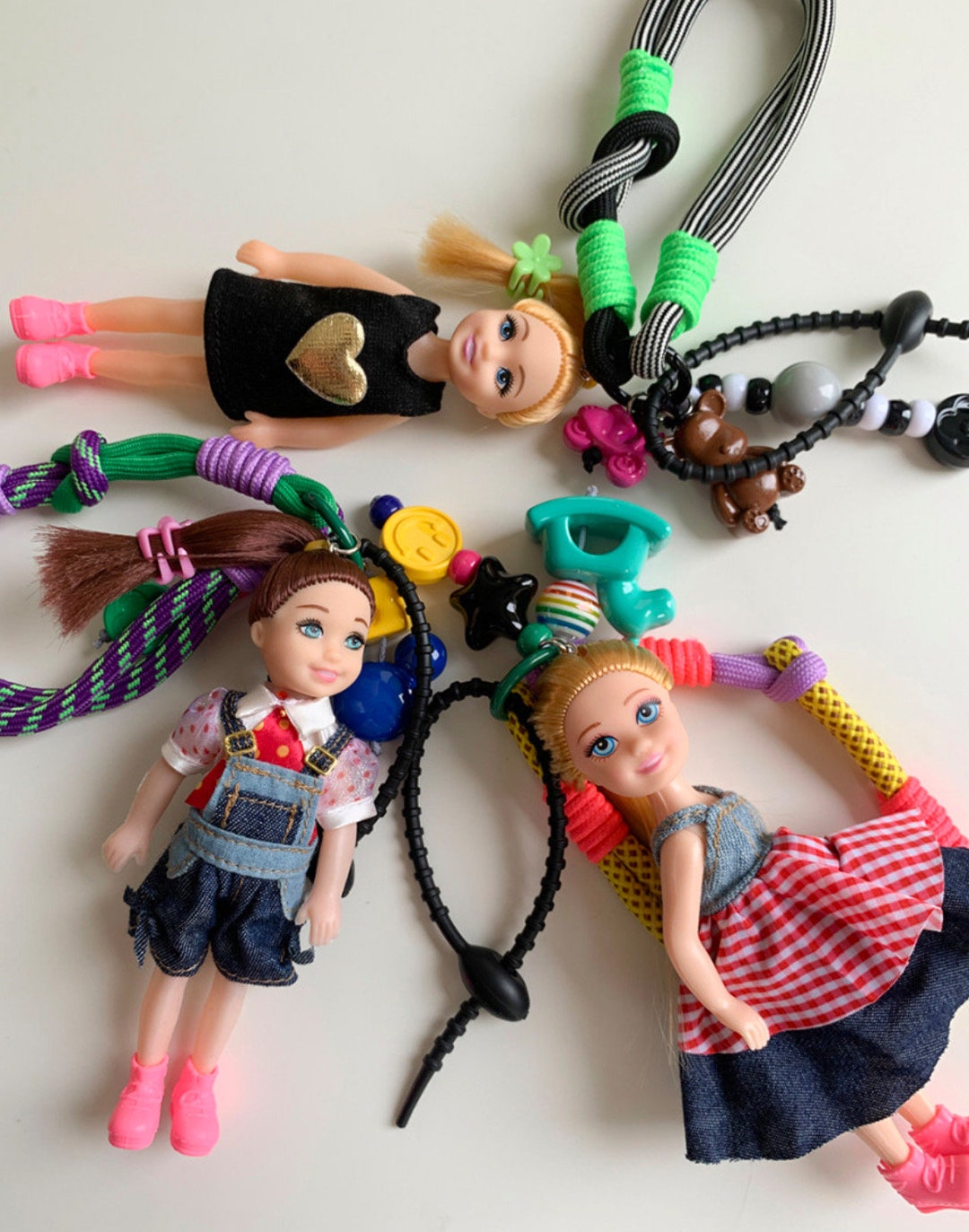 Doll Key Chain Doll Multi Colored Bag Rope Charm Hand Made Barbie Doll ...