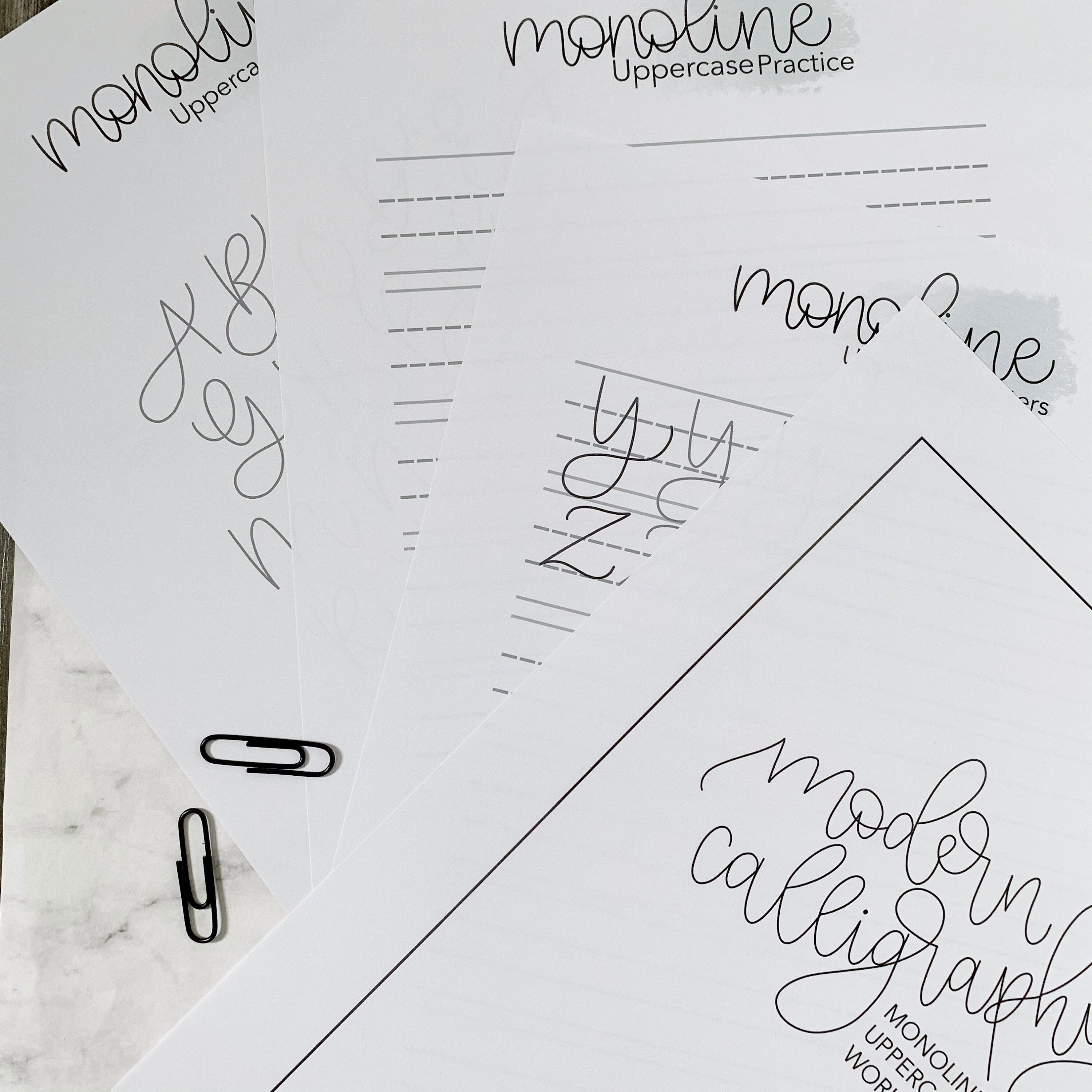 Modern Calligraphy Monoline Uppercase Worksheets - Etsy