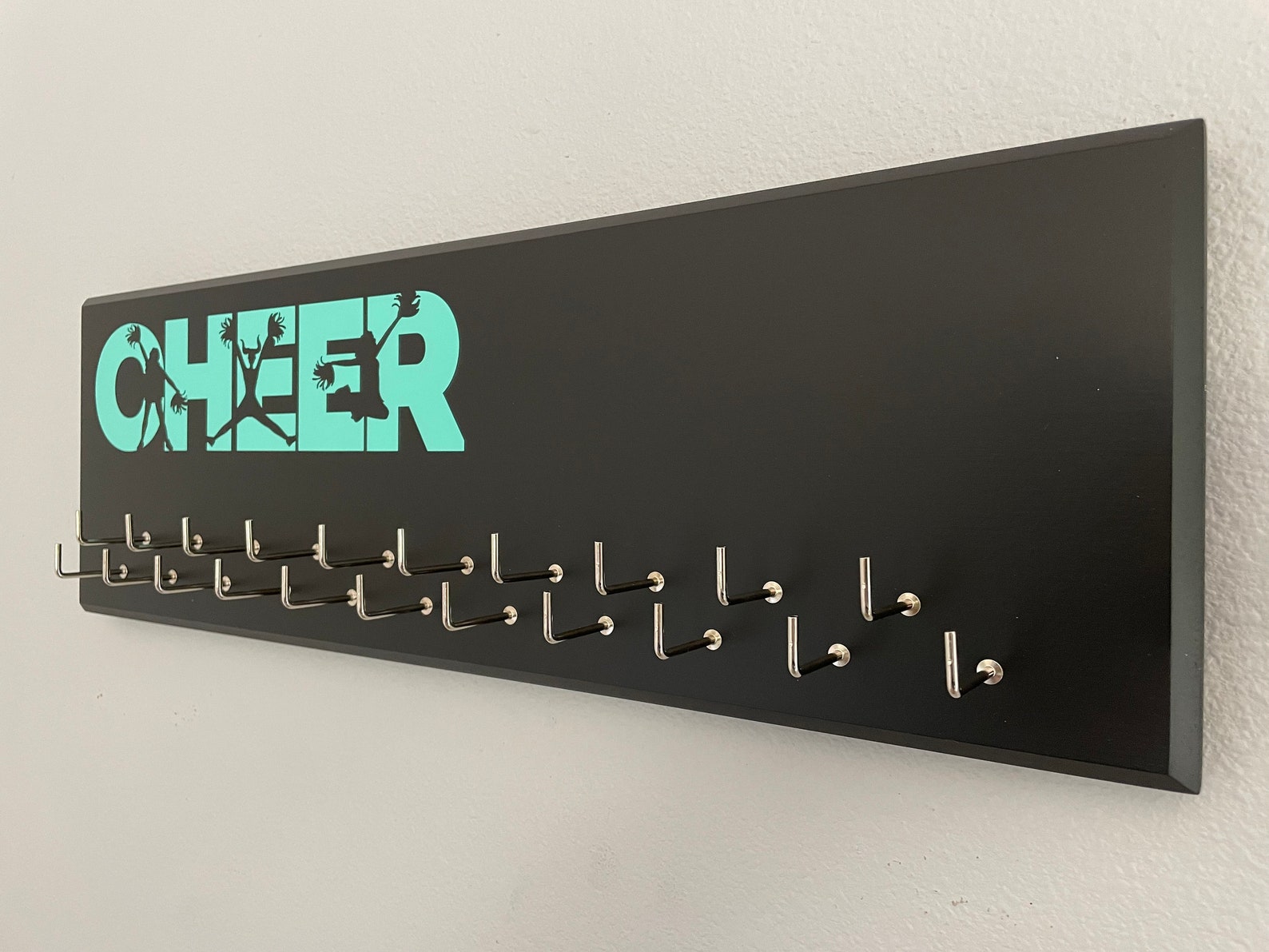 Cheerleading Medal Holder, Black With Mint "cheer" Vinyl, Medal Hanger ...