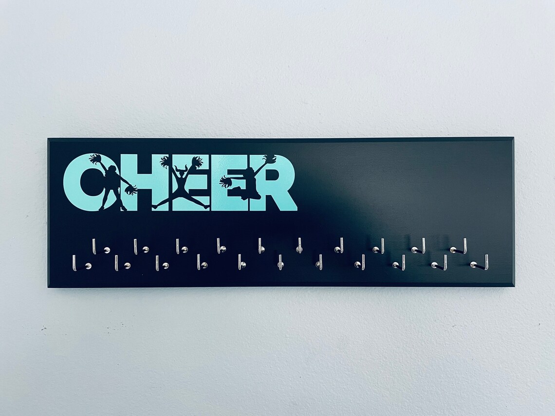 Cheerleading Medal Holder, Black With Mint "cheer" Vinyl, Medal Hanger ...