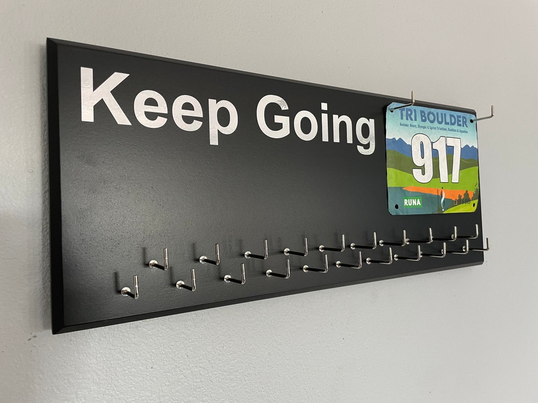Sports Medal Holder, Gray or Black With Chrome "keep Going" Vinyl, 21 ...