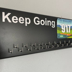 Sports Medal Holder, Gray or Black With Chrome "keep Going" Vinyl, 21 ...