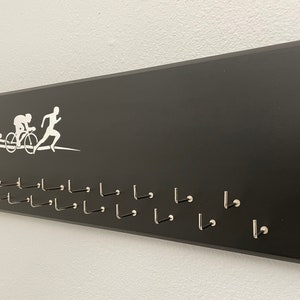 Triathlon Medal Holder, Black With Carbon Silver"triathlon Logo" Vinyl ...