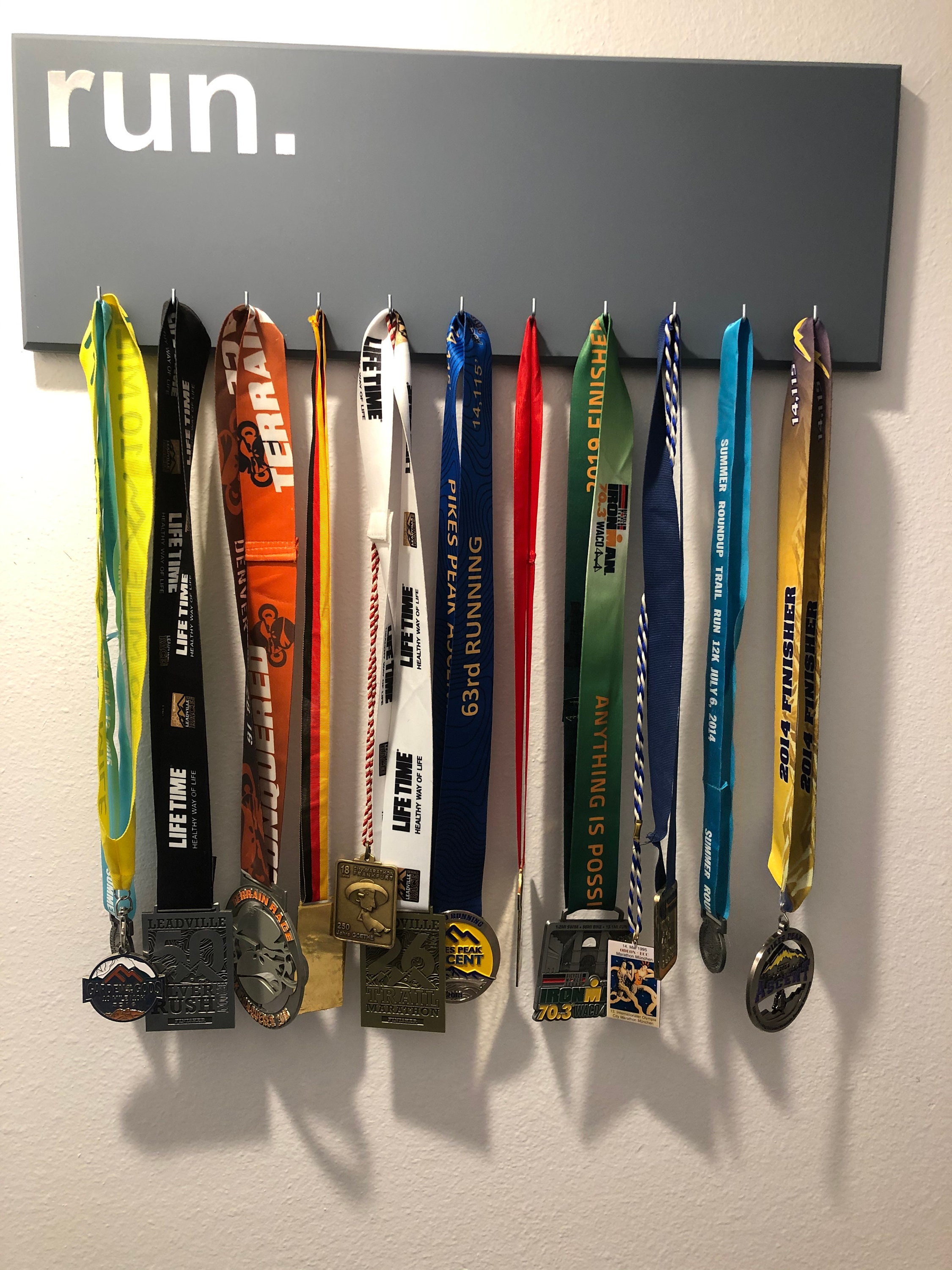 Running Medal Holder, Gray With Carbon Silver "run." Vinyl, Medal ...