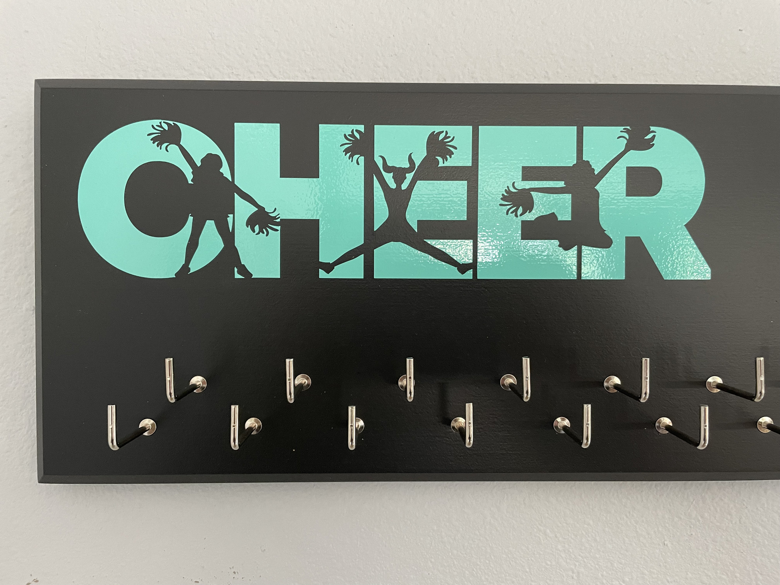 Cheerleading Medal Holder, Black With Mint "cheer" Vinyl, Medal Hanger ...