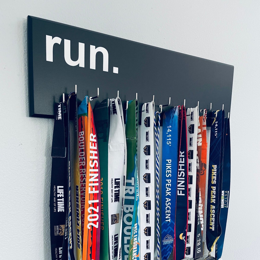 Running Medal Holder, Black With "chrome" "run." Vinyl, Large 23 1/2 ...