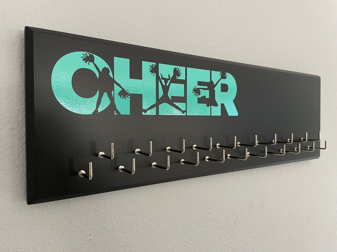 Cheerleading Medal Holder, Black With Mint "cheer" Vinyl, Medal Hanger ...