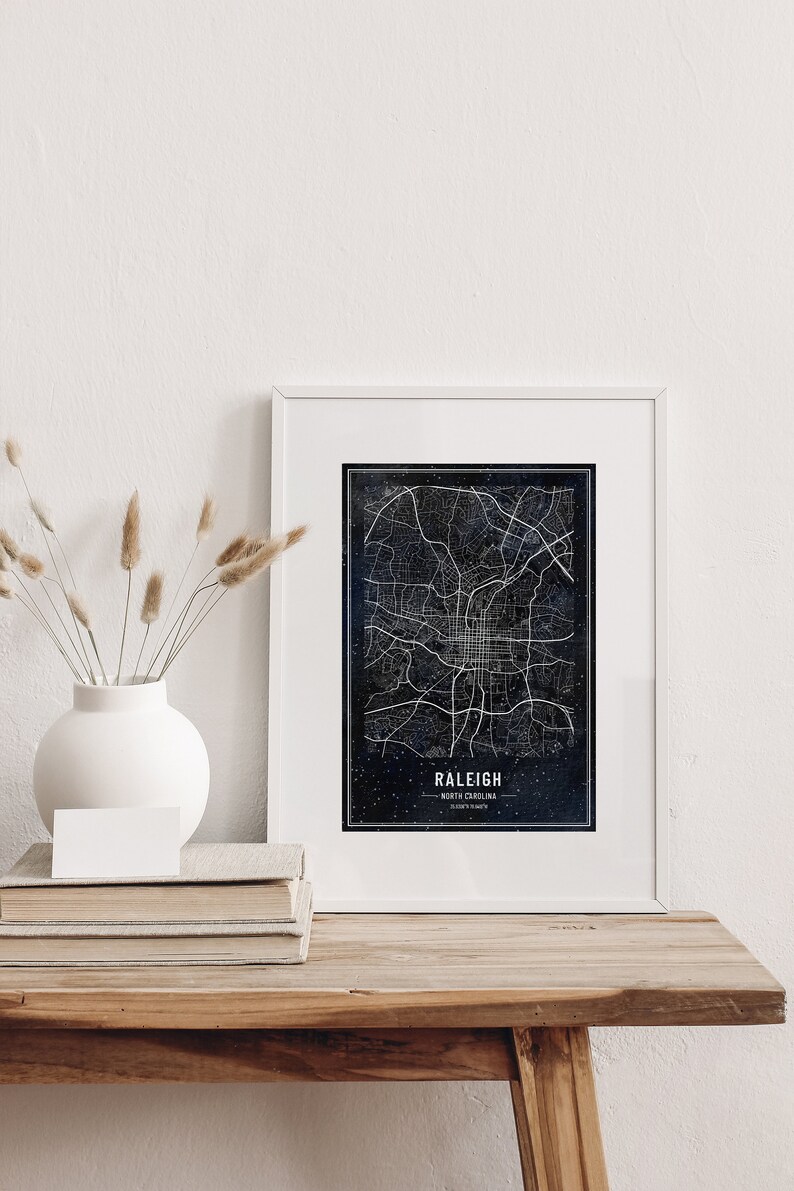 Vintage Boho Style Instant Download, Raleigh North Carolina Map, Dark ...