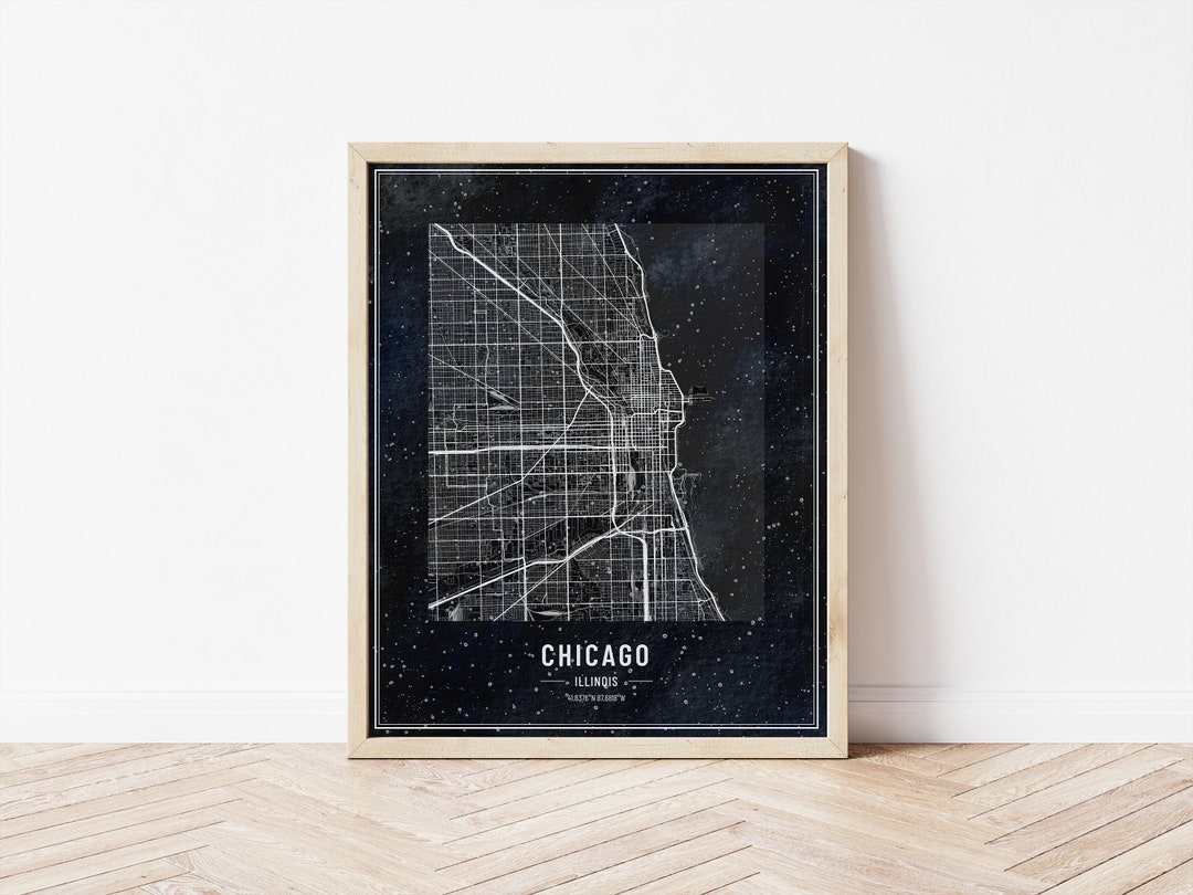 Vintage Boho Style Instant Download, Chicago Illinois Map, Dark Navy ...