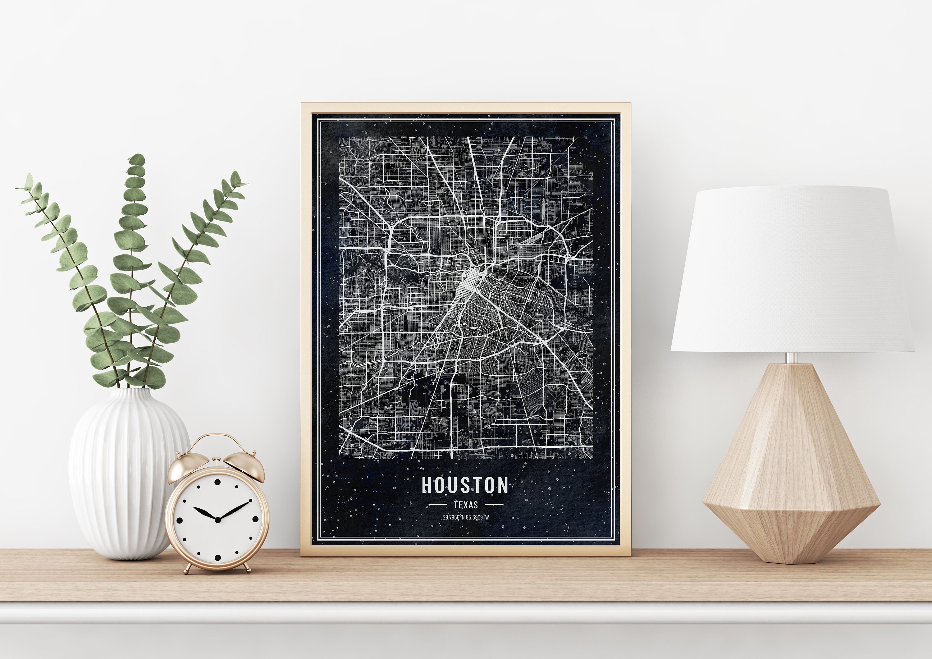 Vintage Boho Style Instant Download, Houston Texas Map, Dark Navy ...