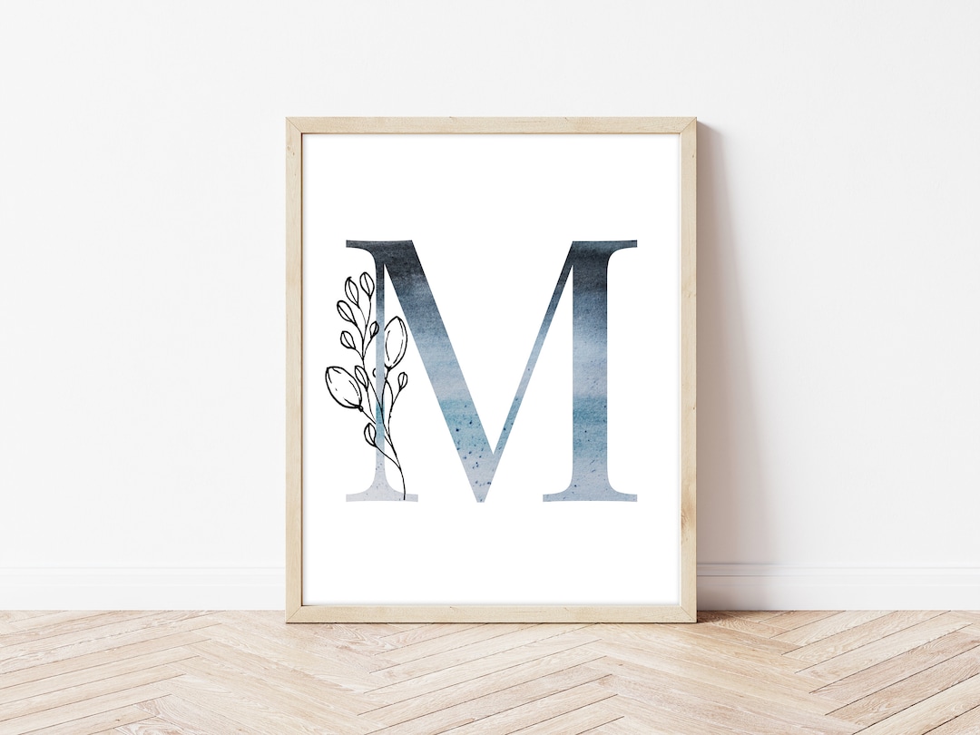 Modern Dreamy Alphabet Initial Instant Download, Watercolor Indigo ...