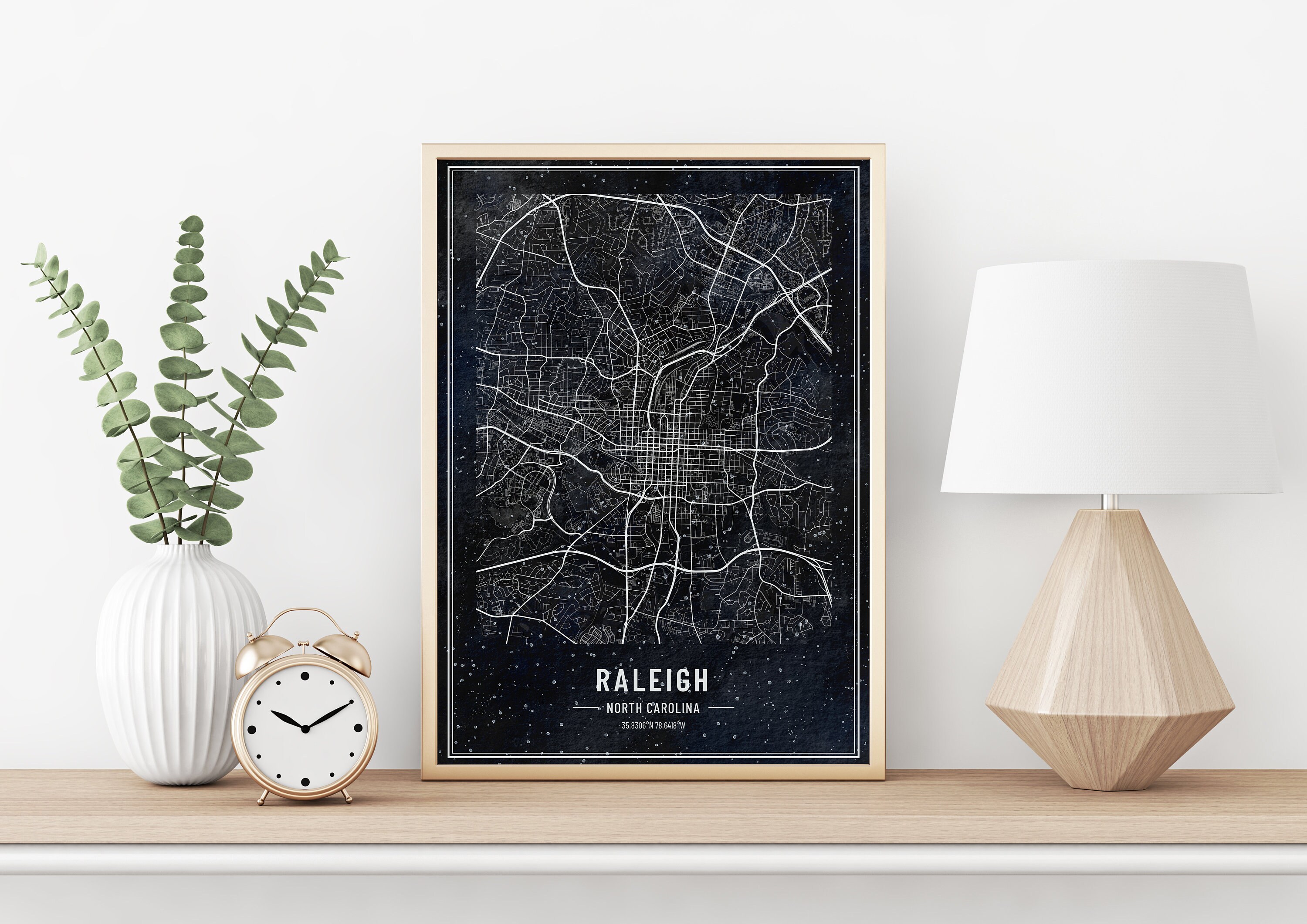 Vintage Boho Style Instant Download, Raleigh North Carolina Map, Dark ...