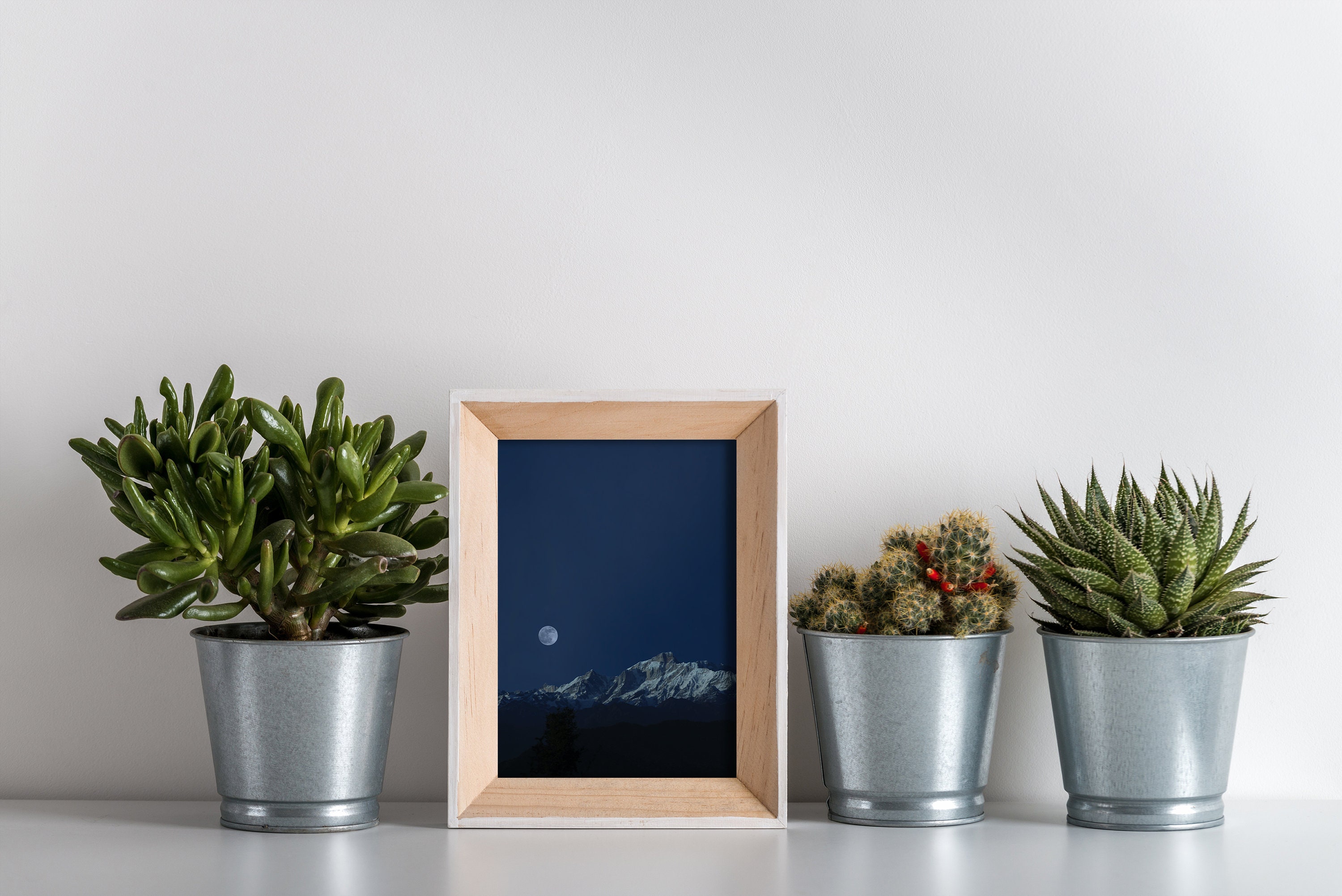 Navy Blue Moon Mountain Printable Wall Art, Mountain Range Art, Boho ...