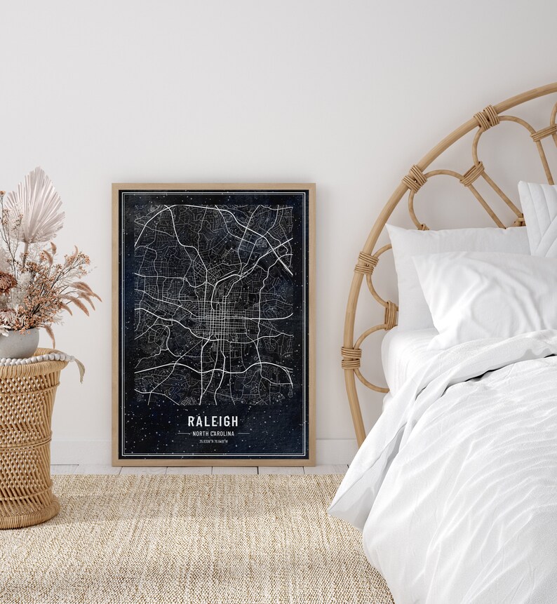 Vintage Boho Style Instant Download, Raleigh North Carolina Map, Dark ...