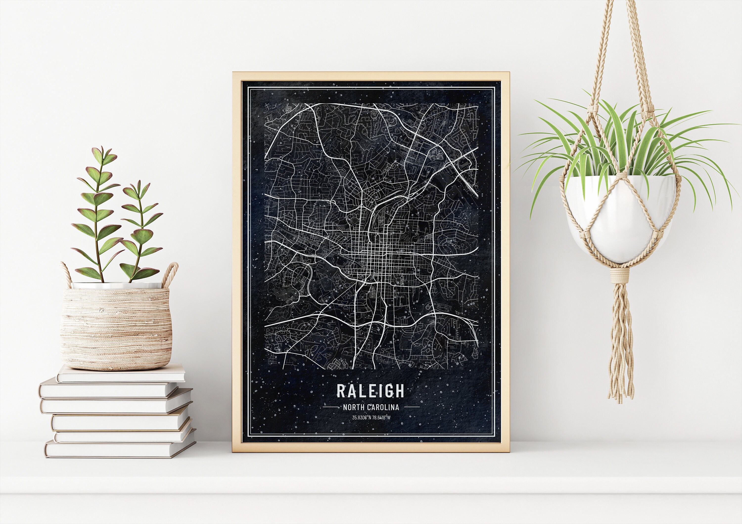 Vintage Boho Style Instant Download, Raleigh North Carolina Map, Dark ...