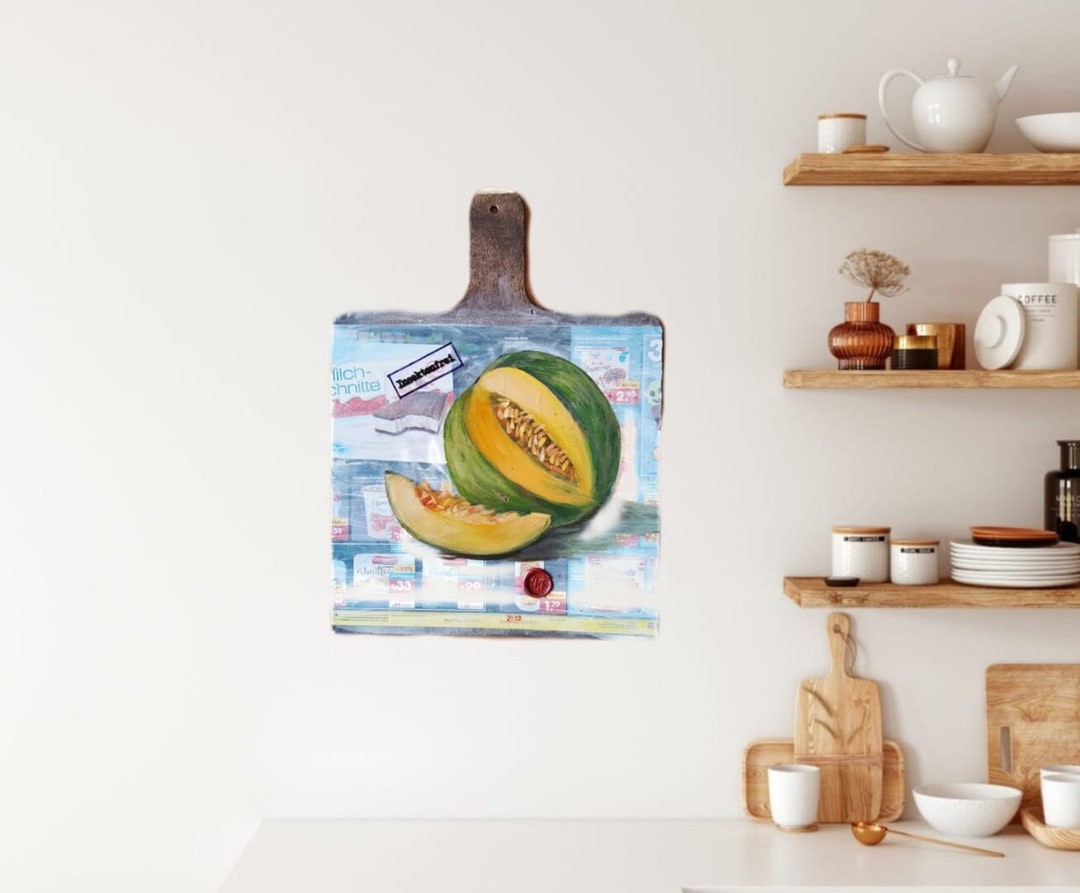 Painting on Newspaper, Still Life With Melon, Vintage Style, Old Master ...