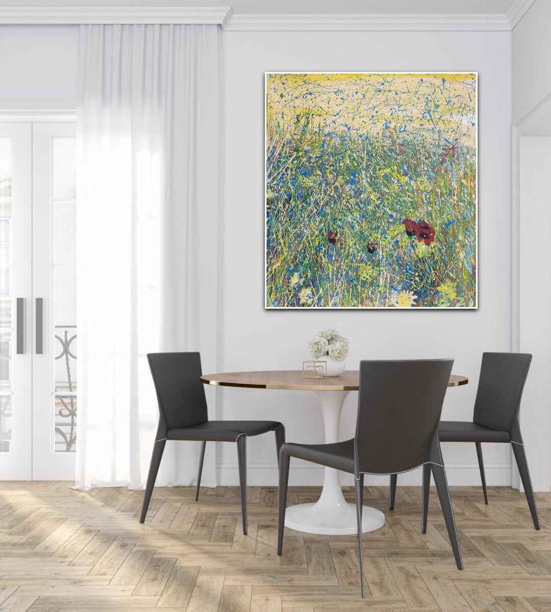 Jackson Pollock Painting Style, Blue Yellow Landscape, Original ...