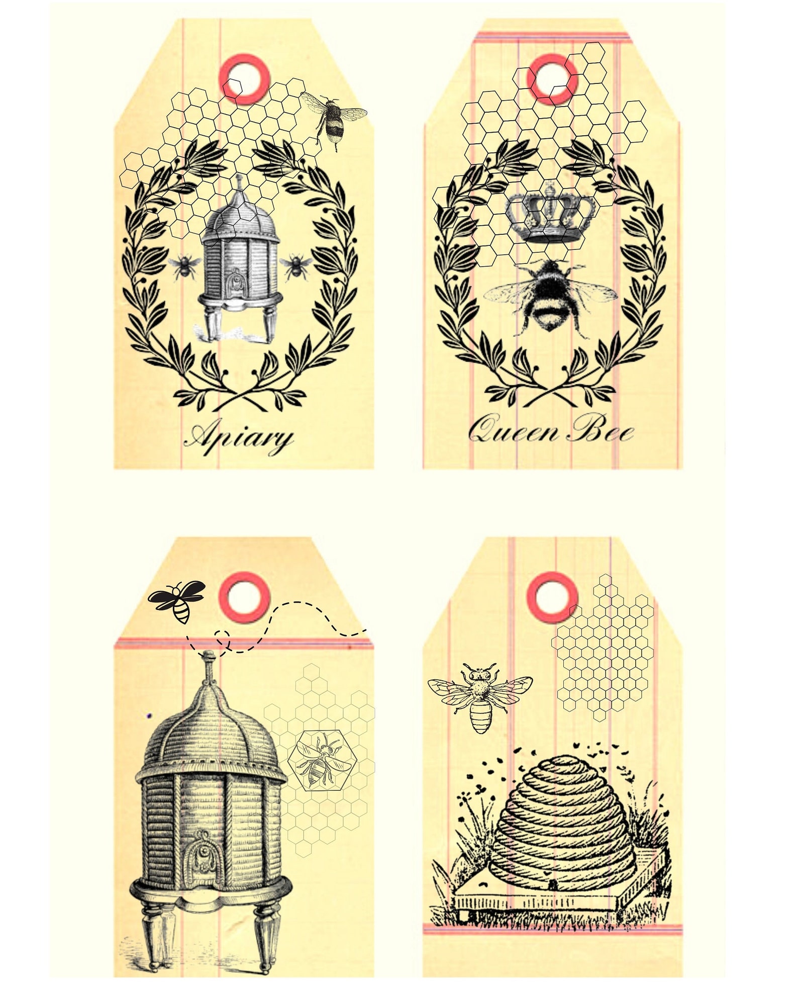 Bee Tags, Bee Ephemera Instant Download, Bee Journal, Tags, Queen Bee ...