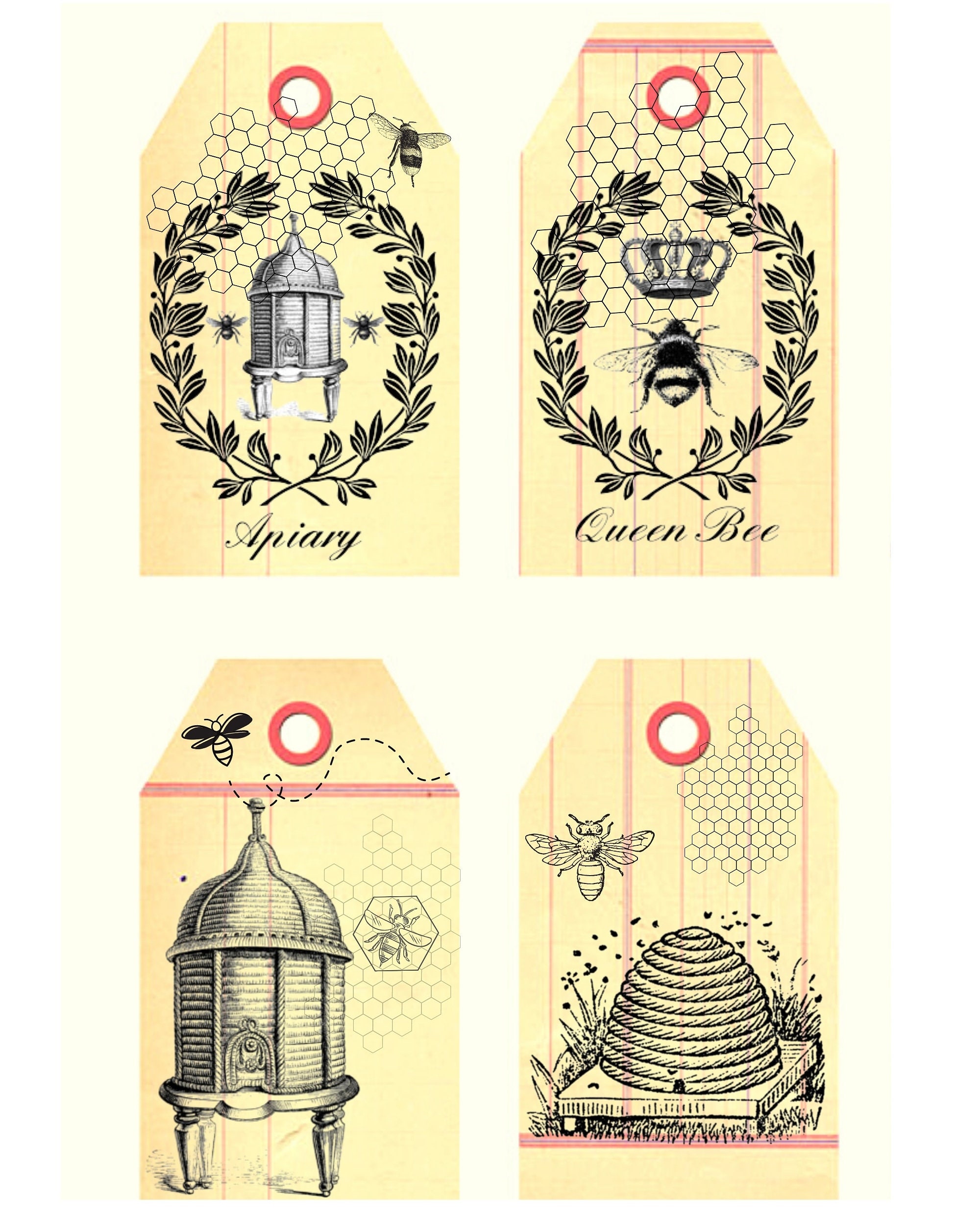 Bee Tags, Bee Ephemera Instant Download, Bee Journal, Tags, Queen Bee ...