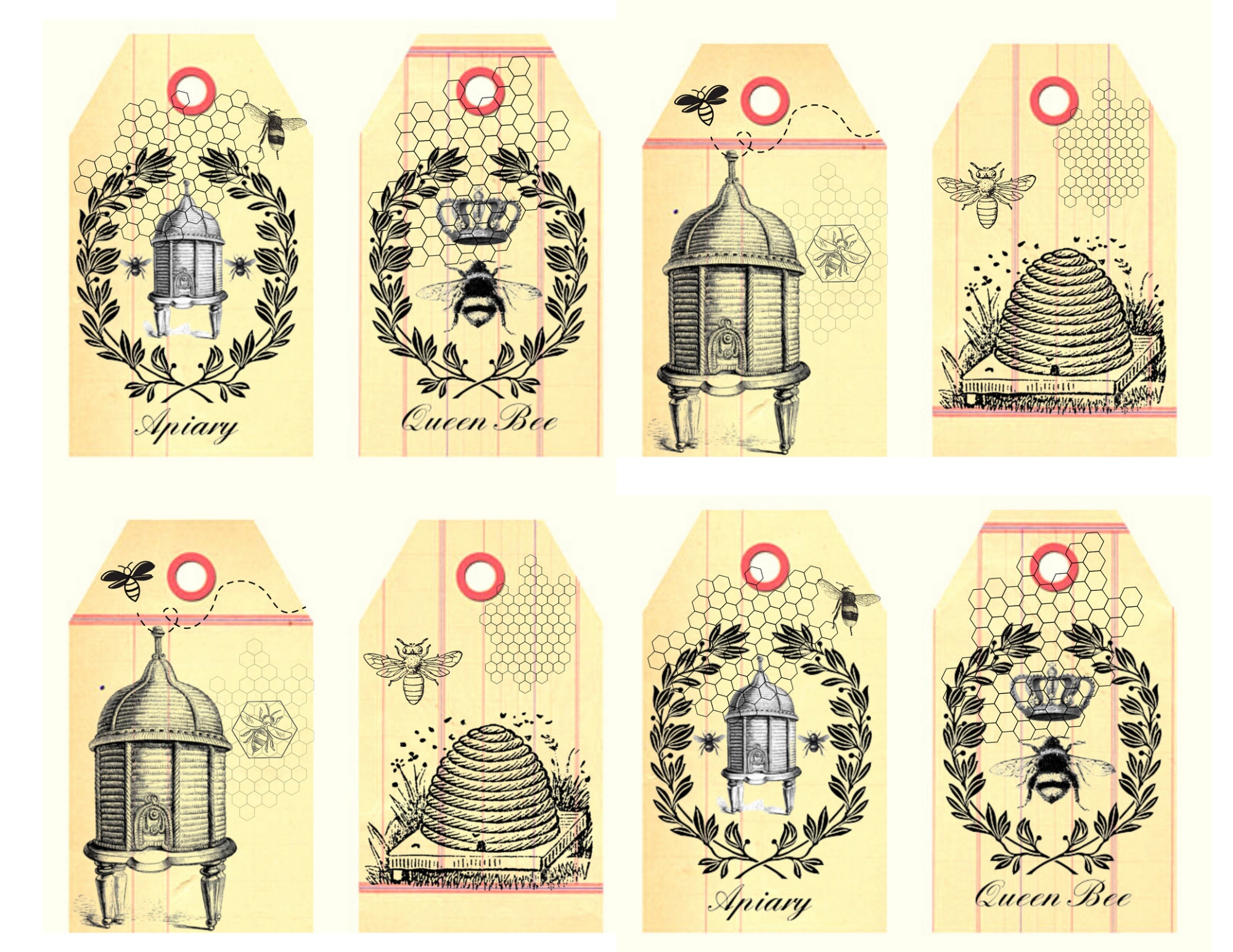 Bee Tags, Bee Ephemera Instant Download, Bee Journal, Tags, Queen Bee ...