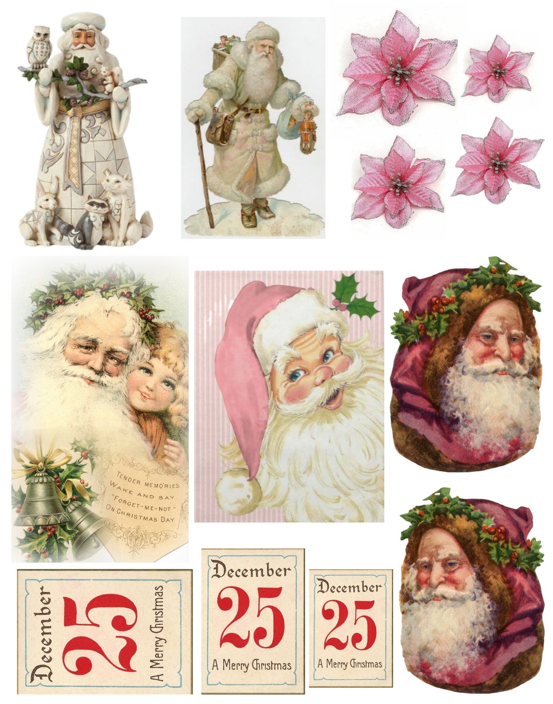 5, Christmas Ephemera Papers, Christmas Digitals, Christmas Printables ...