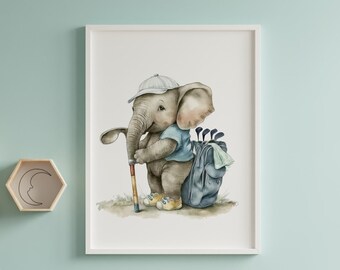 Penguin Playing Golf Watercolor Wall Art, Wall Decor, Nursery Art Print ...
