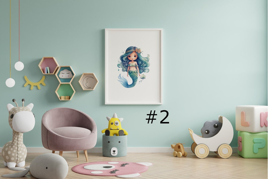 Watercolor Mermaid Girl's Nursery Prints, Mermaid Nursery Decor ...