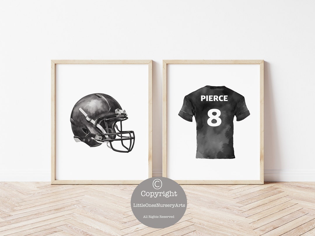 Watercolor Football Art Print Set, Custom Jersey & Helmet Art Decor ...