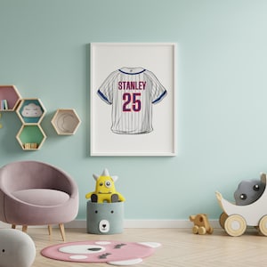 Watercolor Classic Baseball Jersey Art Print, Personalized Baseball Art ...