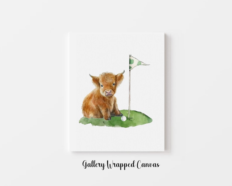 Highland Cow Golf Nursery Art Prints, Highland Cow Golfer Decor, Farm ...