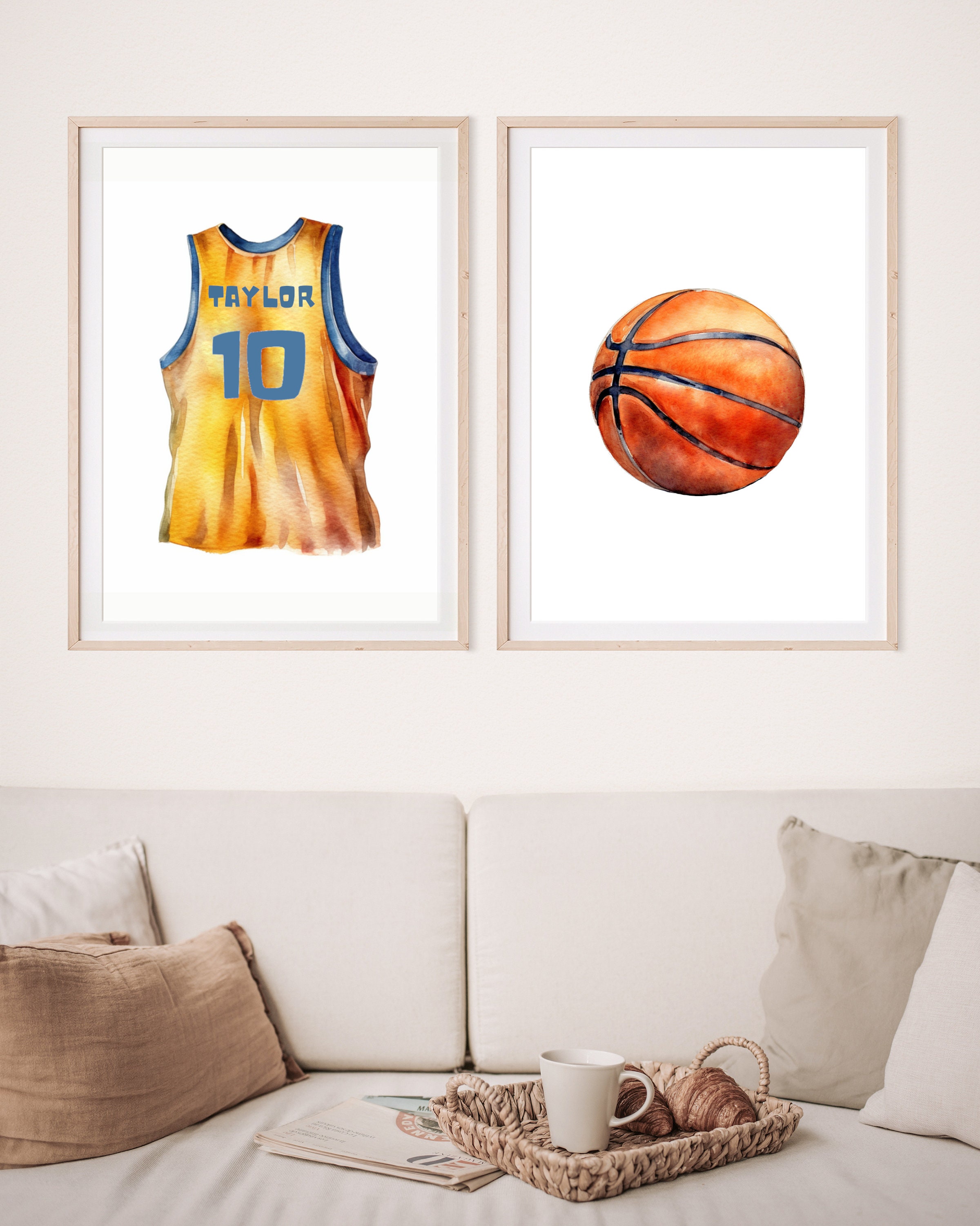 Watercolor Basketball Art Print Set, Custom Jersey Art Decor ...