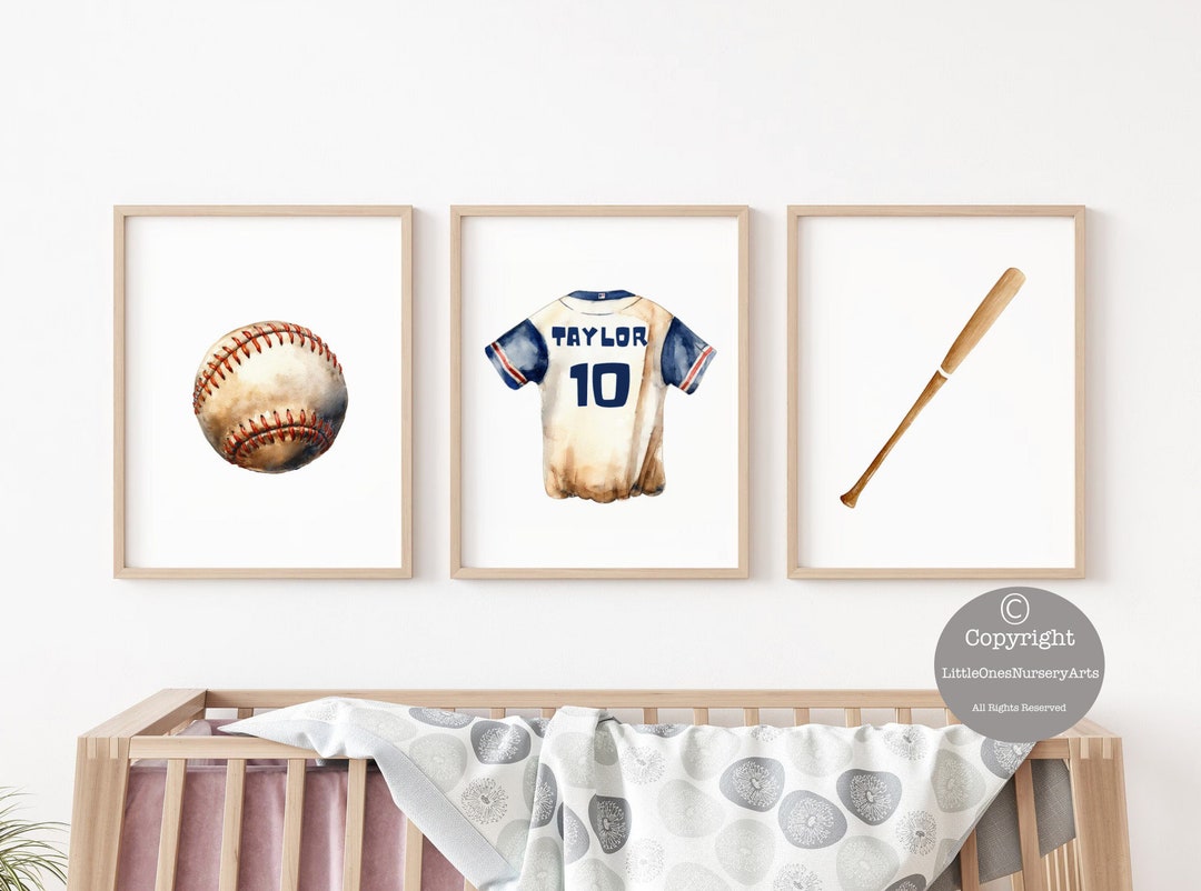 Personalized Watercolor Baseball Jersey and Bat Art Print Set, Baseball ...