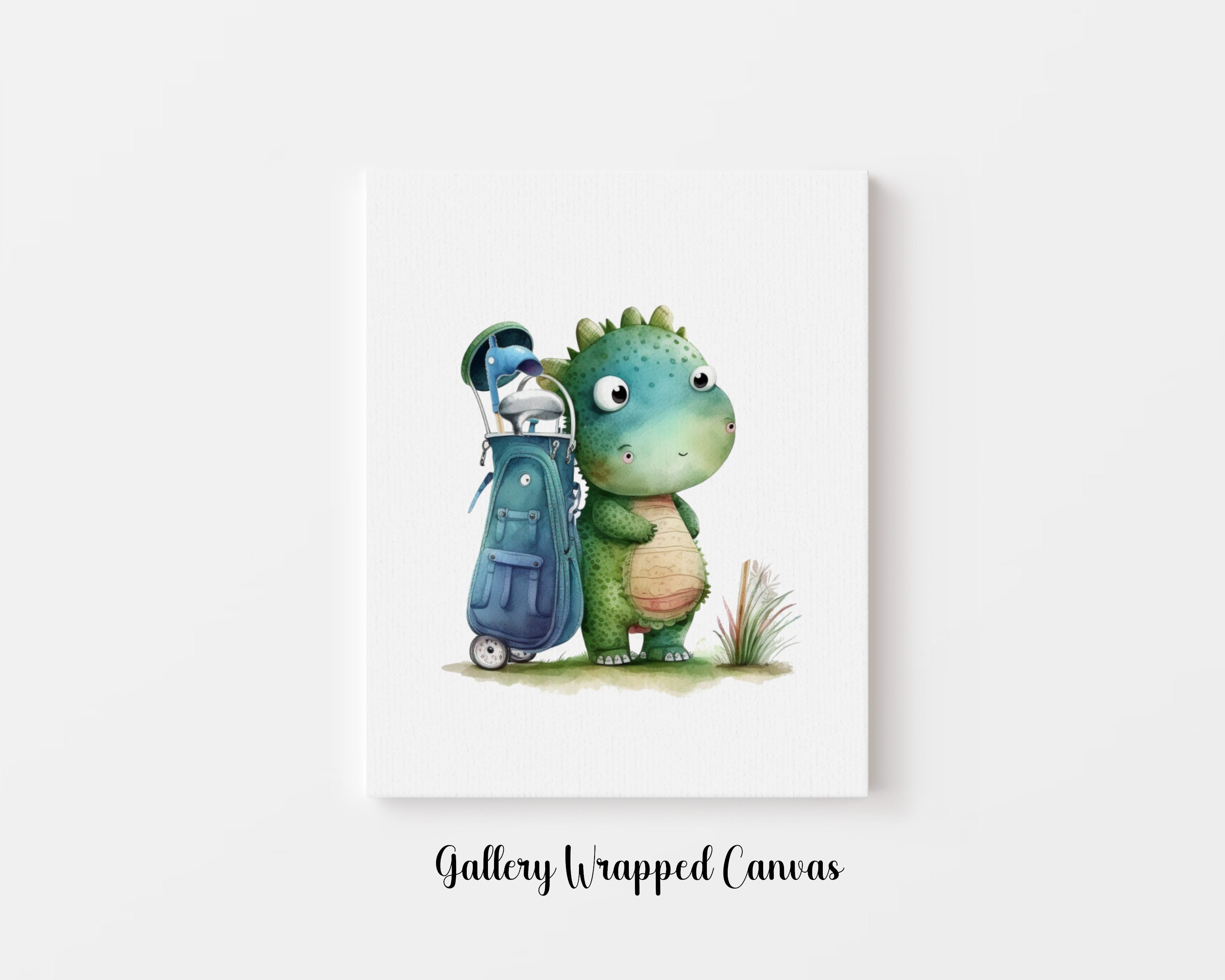 Watercolor Nursery Golf Art Print Set, Dinosaur Golfer Art, Nursery ...