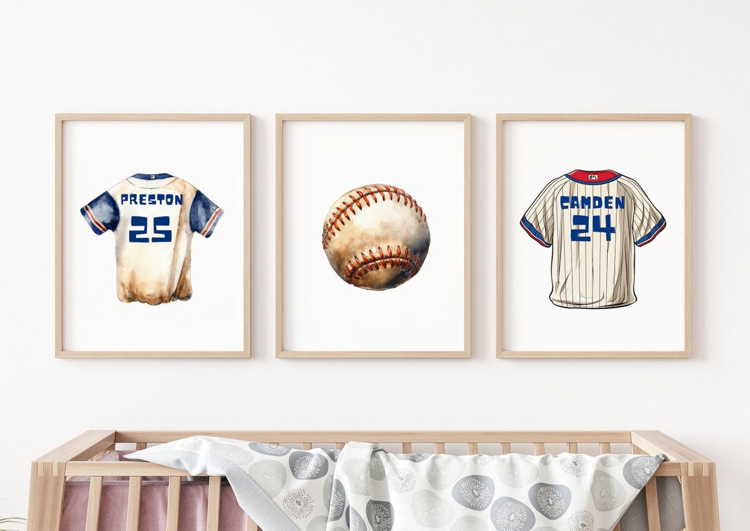 Personalized Watercolor Baseball Art Print Set, Two Jerseys and a ...