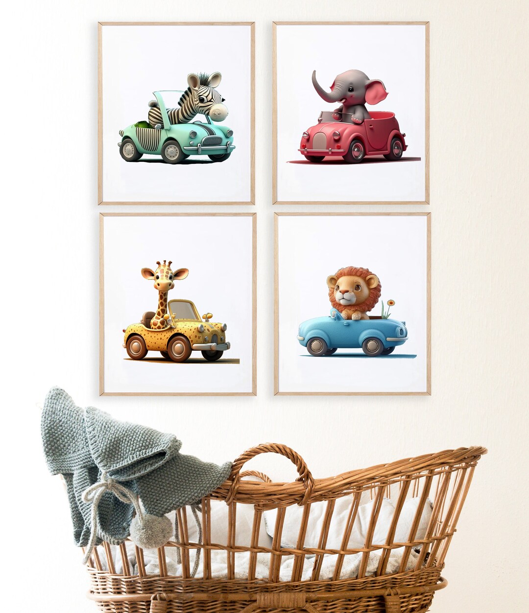 Animals in Vehicles Wall Decor, Animal Cars Prints, Nursery Safari ...
