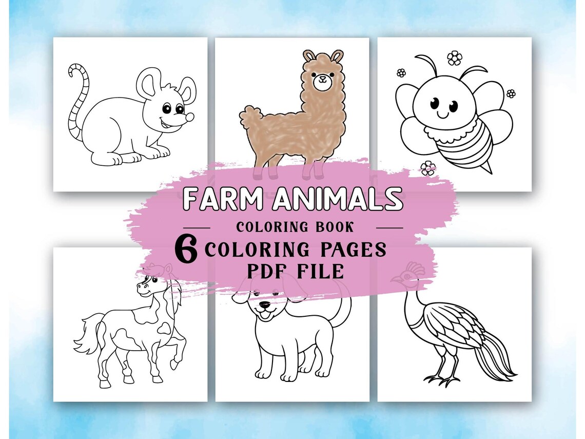 Farm Animals Coloring Pages: 6 Easy Sheets for Toddlers (digital ...