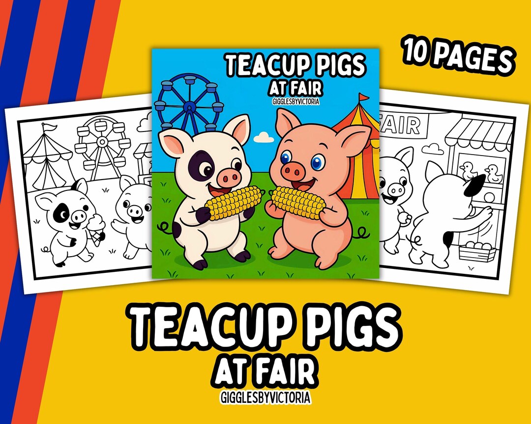 Teacup Pigs at the Fair Coloring Pages: Carnival-themed Pig Art ...
