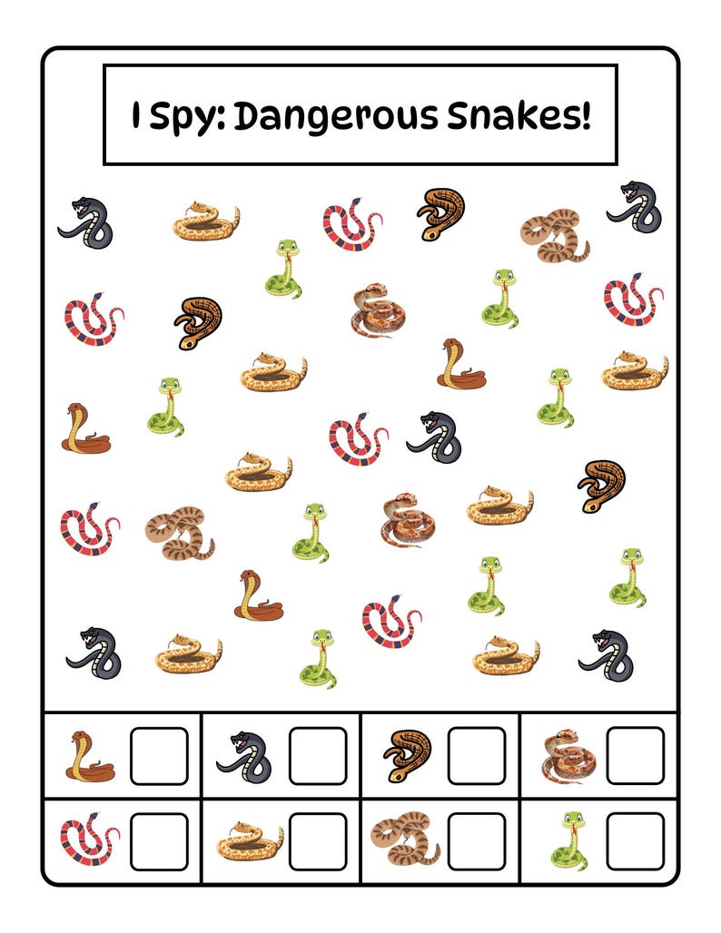 I Spy Snakes Activity Book: 15 Printable Pages (digital Download) - Etsy