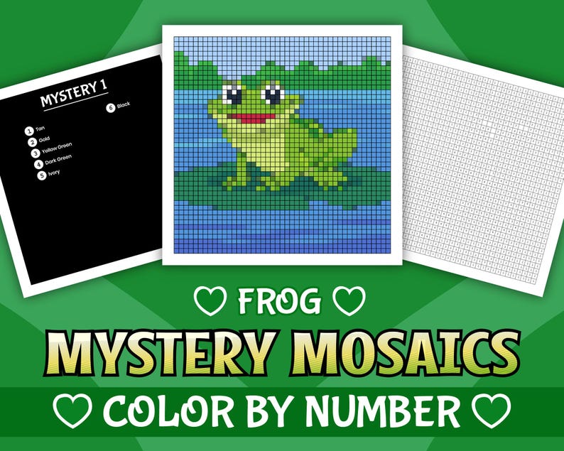 Frog Pixel Art Coloring Book: 50 Mystery Color-by-number Pages (digital ...