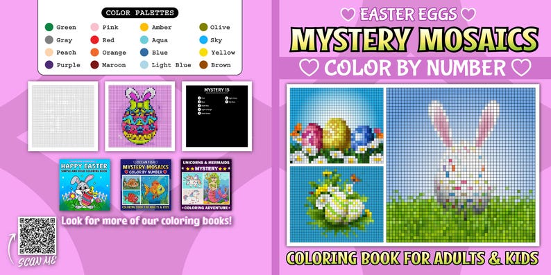 Mosaic Easter Egg Color by Number: 50 Mystery Pages (PDF Pattern) - Etsy