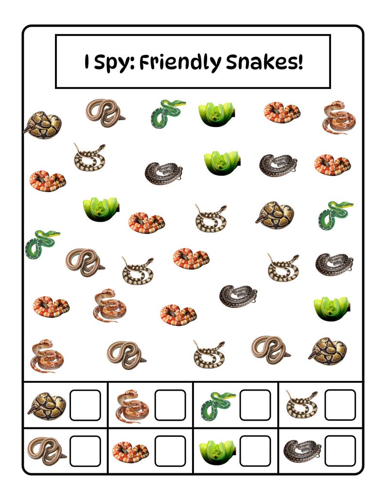 I Spy Snakes – 15 Fun Printable Activity Pages for Kids – Snake-themed ...