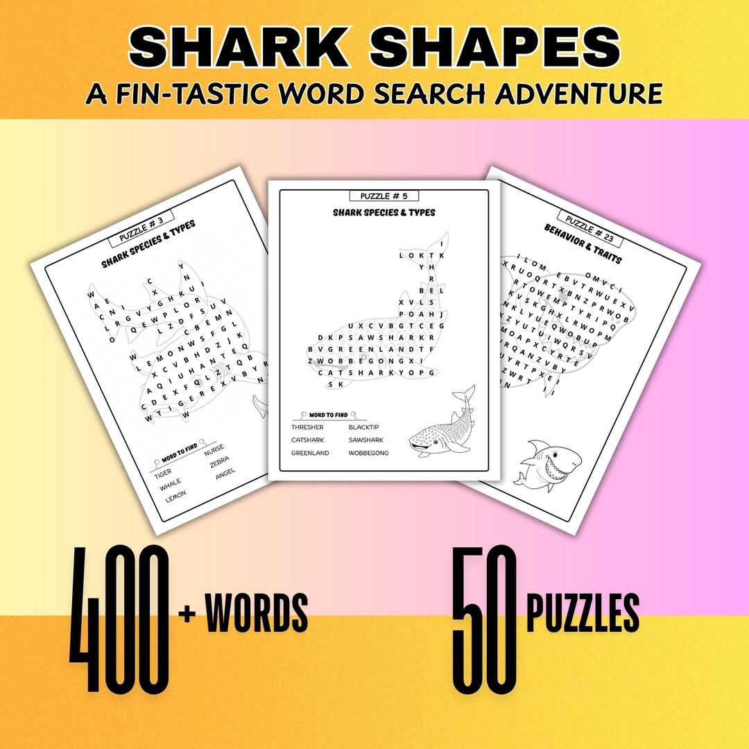 Shark Shapes Word Search: Ocean Theme Printable Activity Book (digital ...