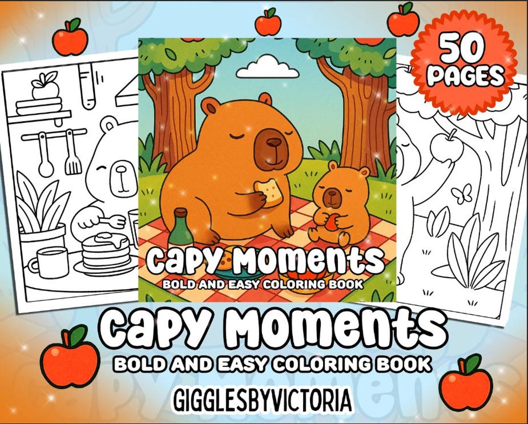 Capy Moments Coloring Book | 50 Kawaii Animal Pages (PDF) - Etsy