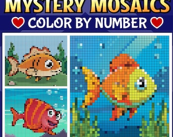 Fish Mosaic Color by Number: 50 Ocean Mystery Pages (PDF) - Etsy