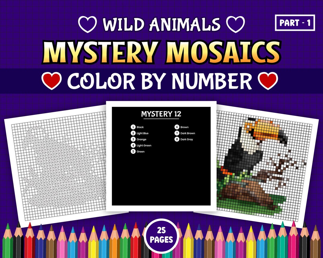 Mystery Animal Coloring Book: Pixel Art Color-by-number (digital ...
