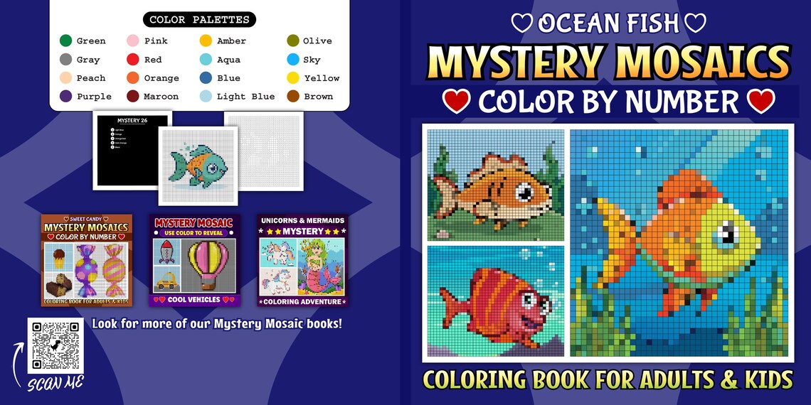 Fish Mosaic Color by Number: 50 Ocean Mystery Pages (PDF) - Etsy