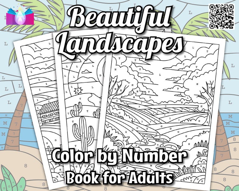 Landscape Color-by-number for Adults: Relaxing Nature Scenes (digital ...