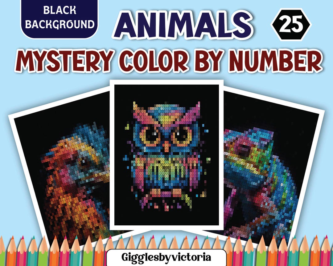 Animals Mystery Mosaic Color by Number: Pixel Art on Black (printable ...